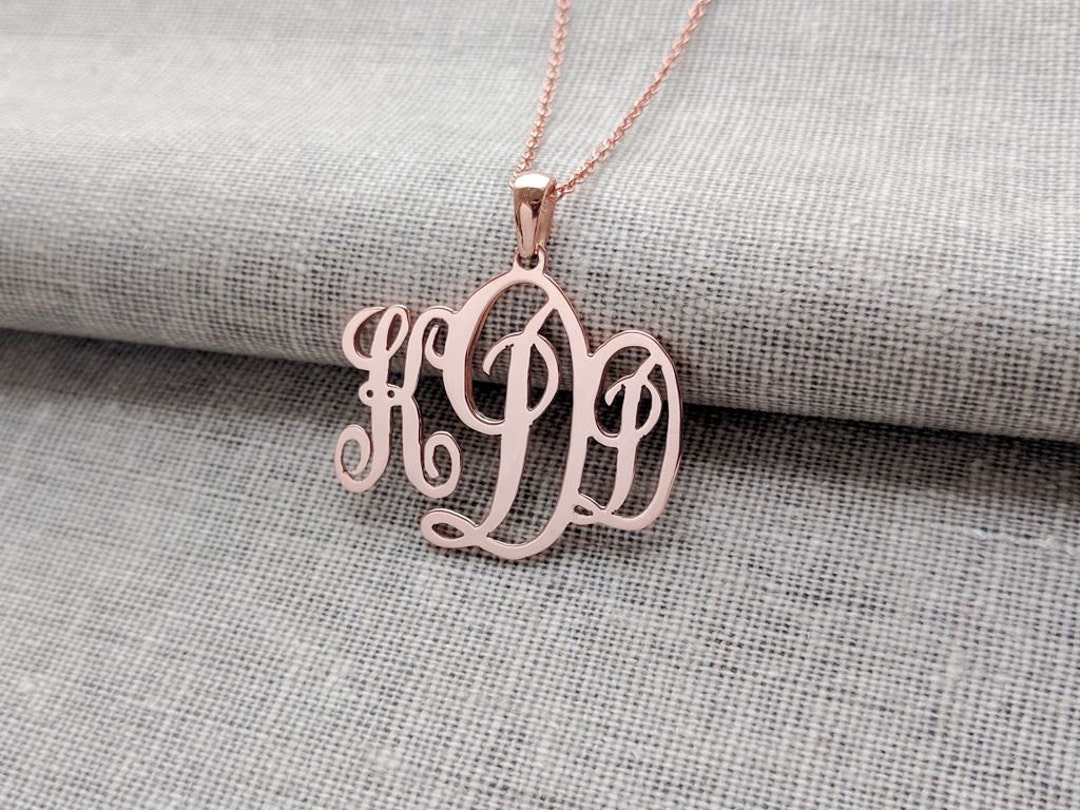 Rose Gold Monogram Necklace,1.25 Inch Monogram Necklace,silver Monogram ...