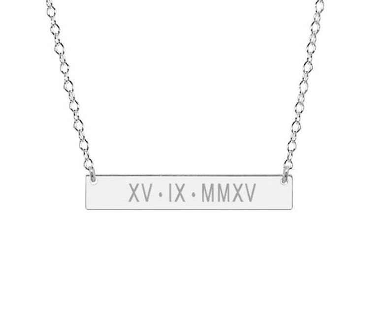 Roman Numerals Necklace Engraved Horizontal Bar - Etsy