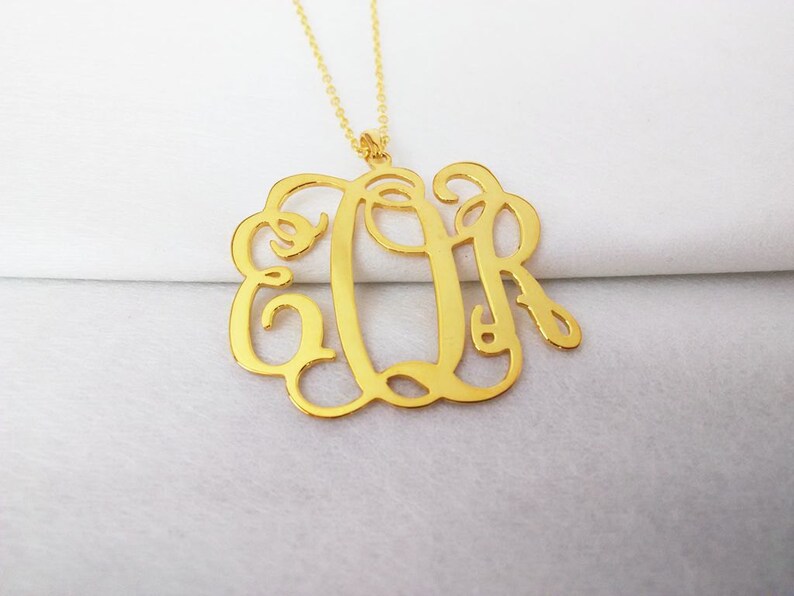 Silver Monogram Pendant Necklacesilver Small Initials - Etsy