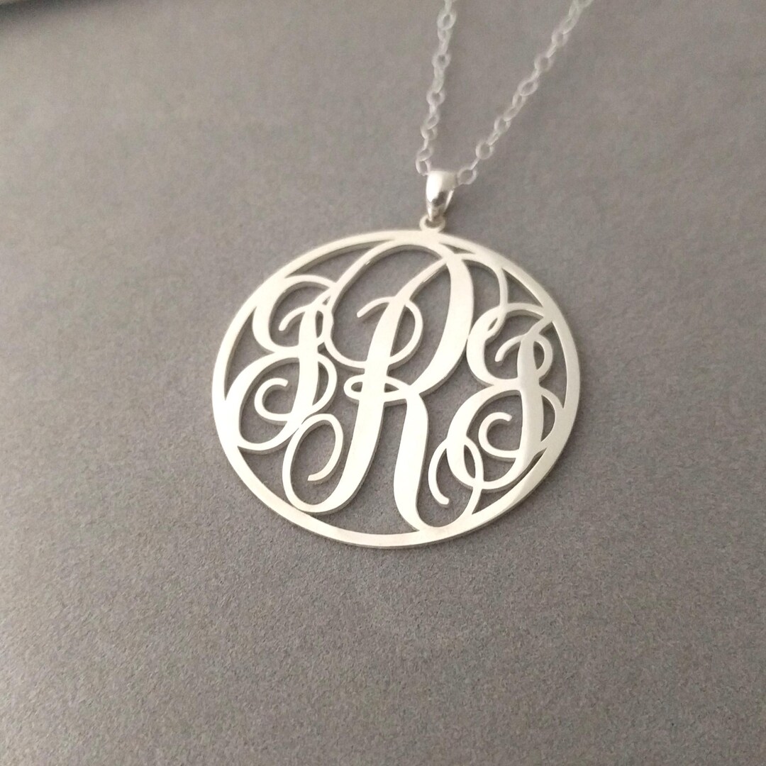 Circle Monogram Necklace, Silver 3 Initial Monogram Necklace,custom ...