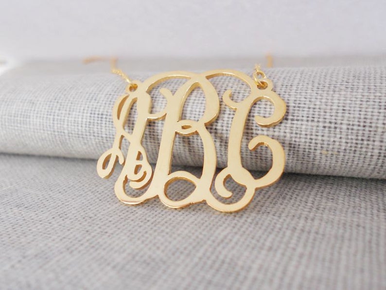Gold Monogram Necklace,gold Monogrammed Initial Necklace,celebrity 3 ...