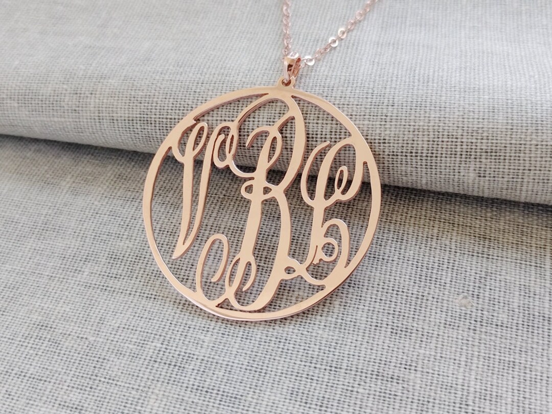 Circle Monogram Charm,3 Initial Monogram Necklace Rose Gold,three ...