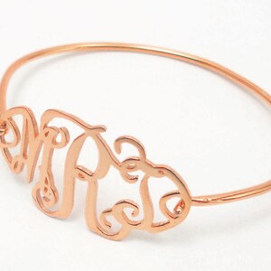 Silver Monogram Bracelet, 1.5 Inch 3 Initial Bracelet, Script Monogram Bangle Bracelet ...