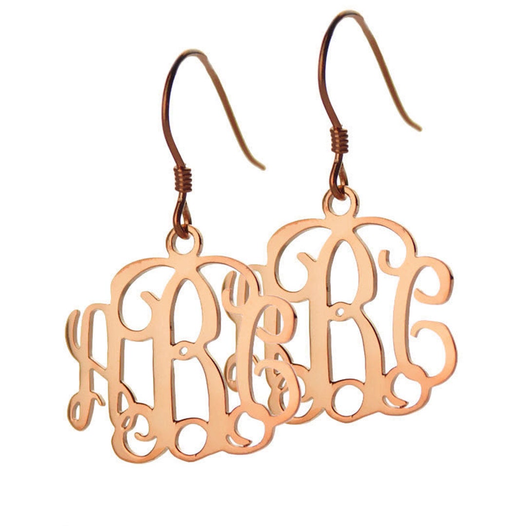 Dainty Monogram Earrings Rose Gold, Tiny 3 Initial Personalized Silver ...