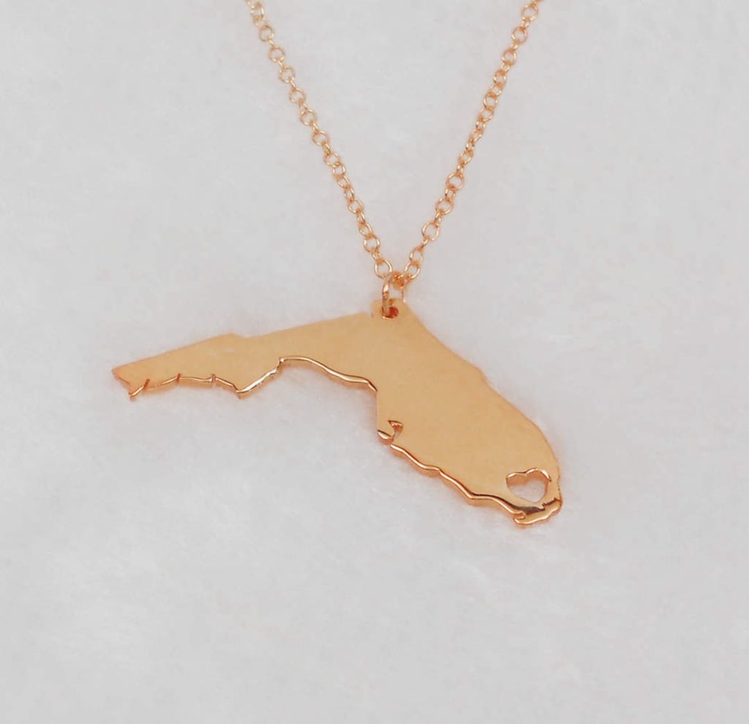 Florida State Necklace Rose Gold, FL State Charm Necklace ,state Shaped ...