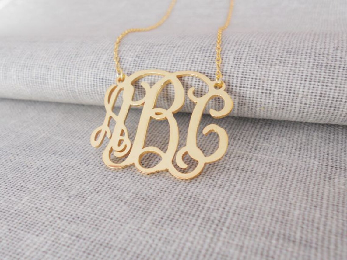 Monogram Initial Necklace,2 Inch Gold Monogram Necklace,personalized ...