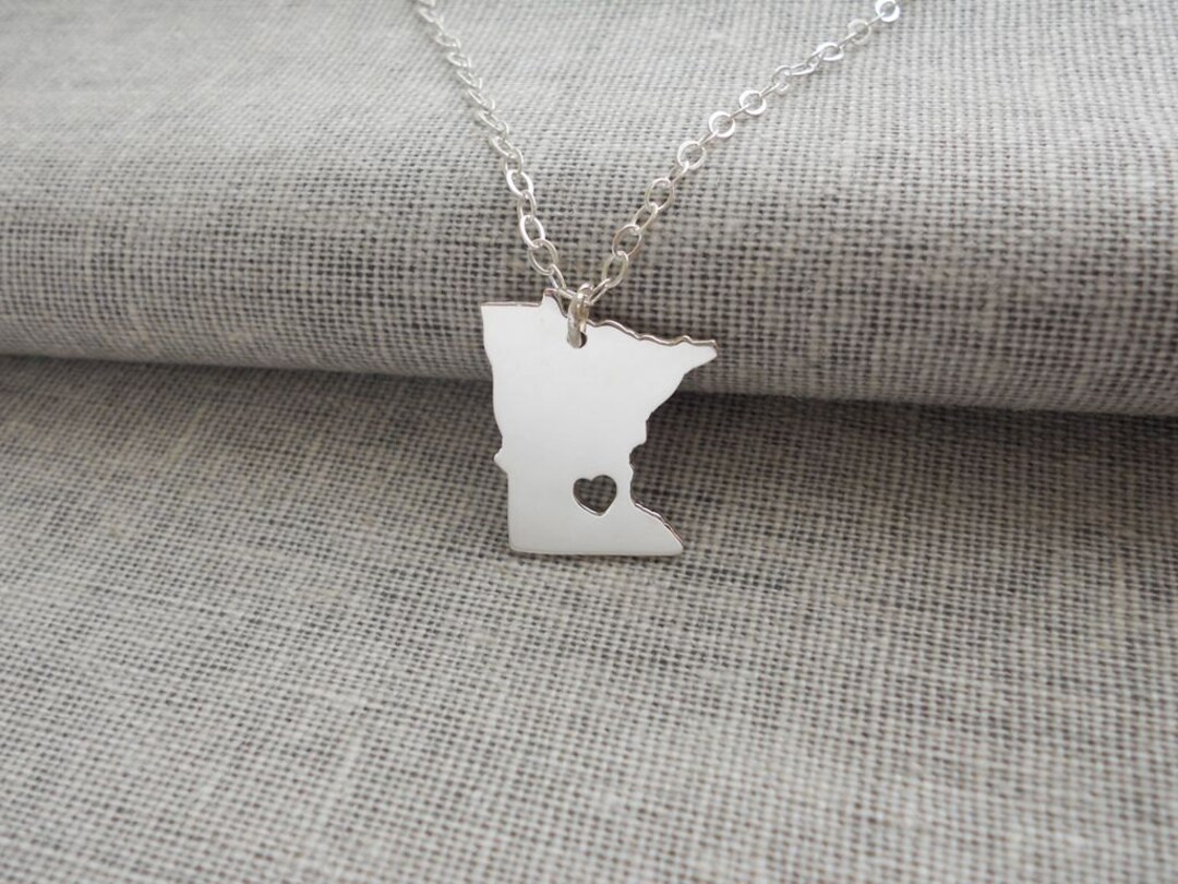 Sterling Silver Minnesota Shaped State Necklace, MN State Charm ...