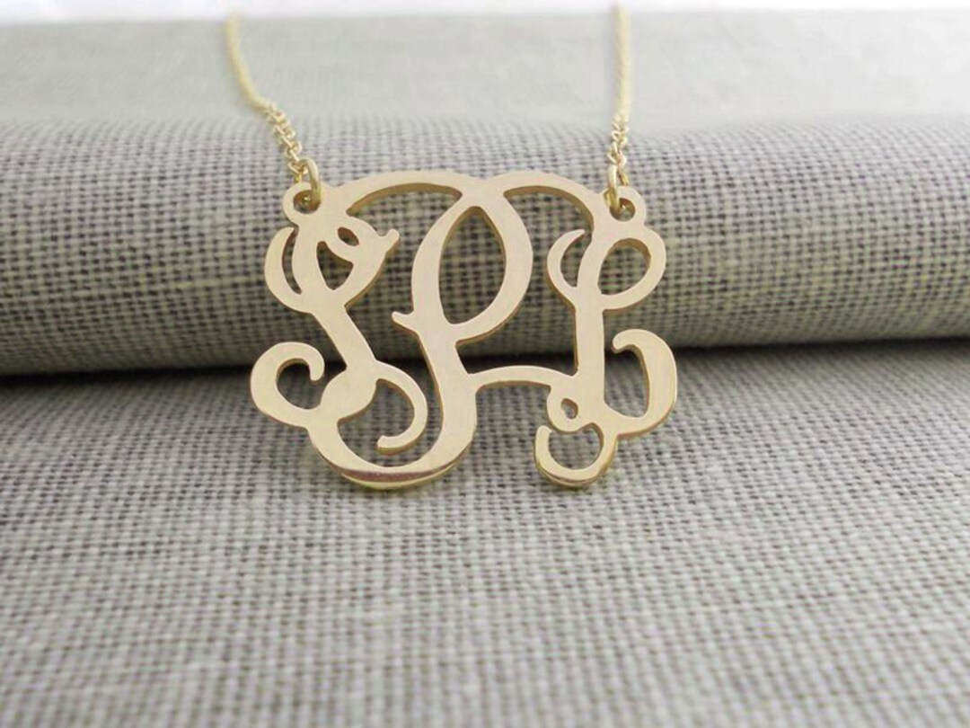 Personalized 1.5 Inch Monogram Necklace,gold Monogram Necklace,3 ...