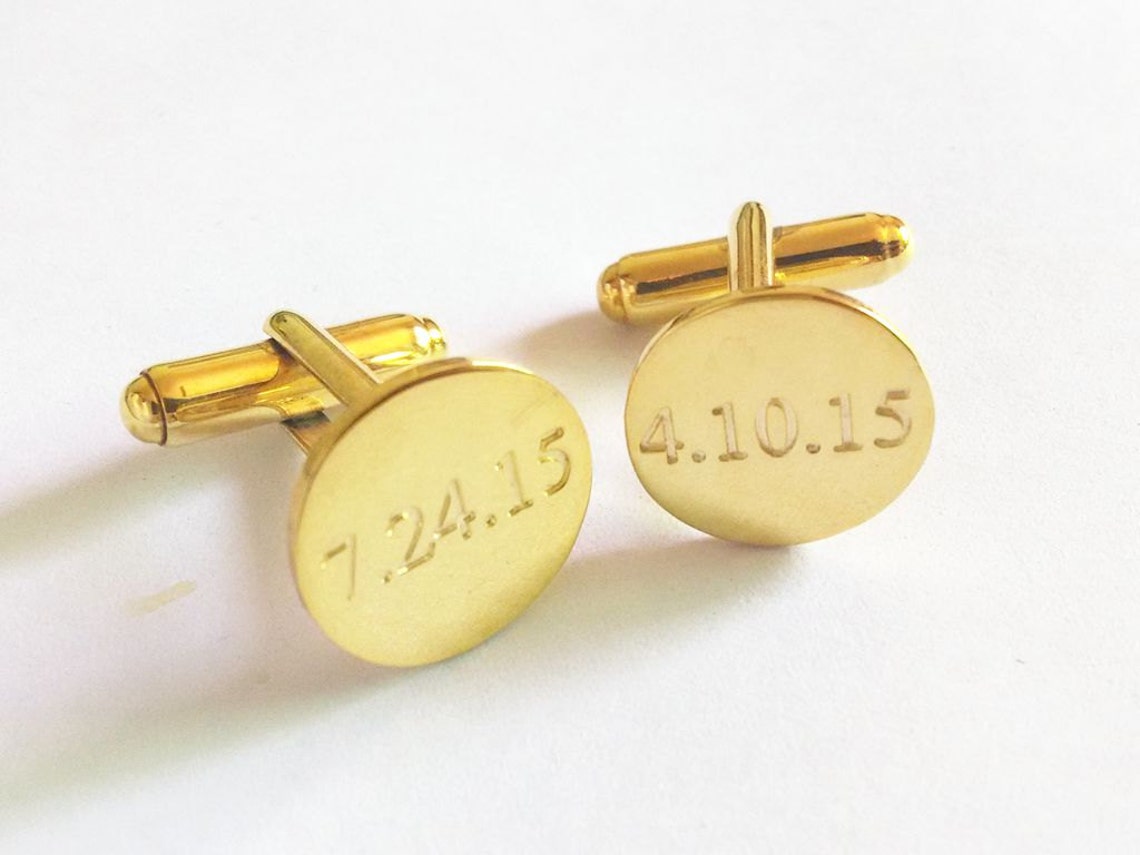 Gold Engraved Date Cufflinks,gold Wedding Cufflinks,personalized ...