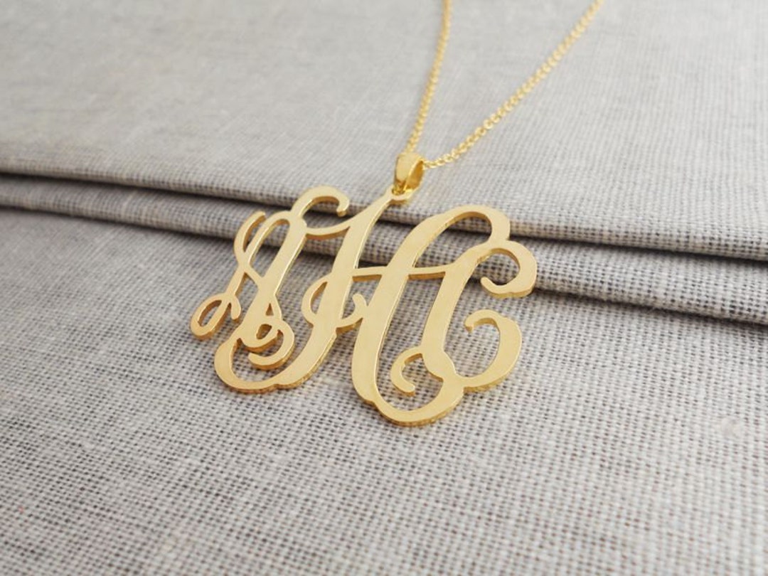 Monogram Script Necklace,3 Initials Charm Necklace 1 Inch,custom ...