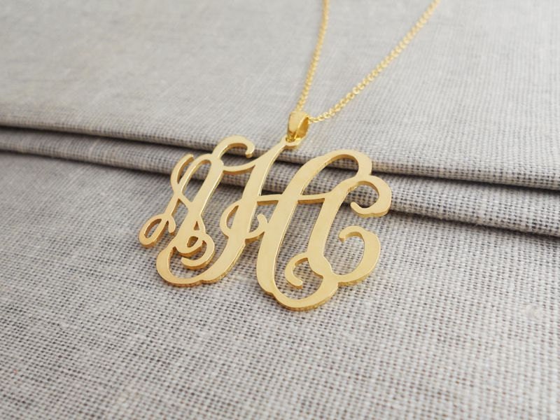 Custom Monogram Charm Necklace,3 Initials Pendant Necklace 1.75 Inch ...