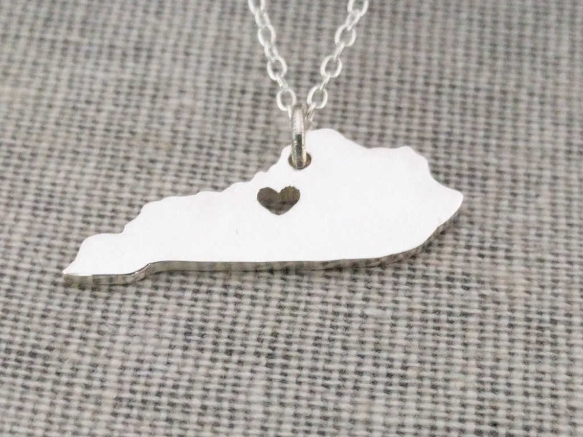 Rose God KY State Shaped Necklace With A Heartkentucky State - Etsy ...