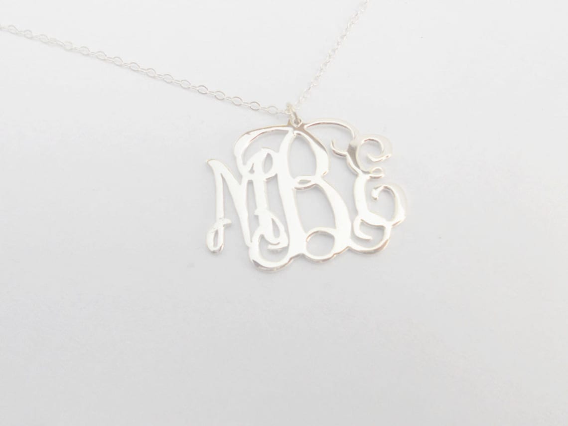 Silver Monogram Necklacesilver Initial Necklacesterling - Etsy Hong Kong