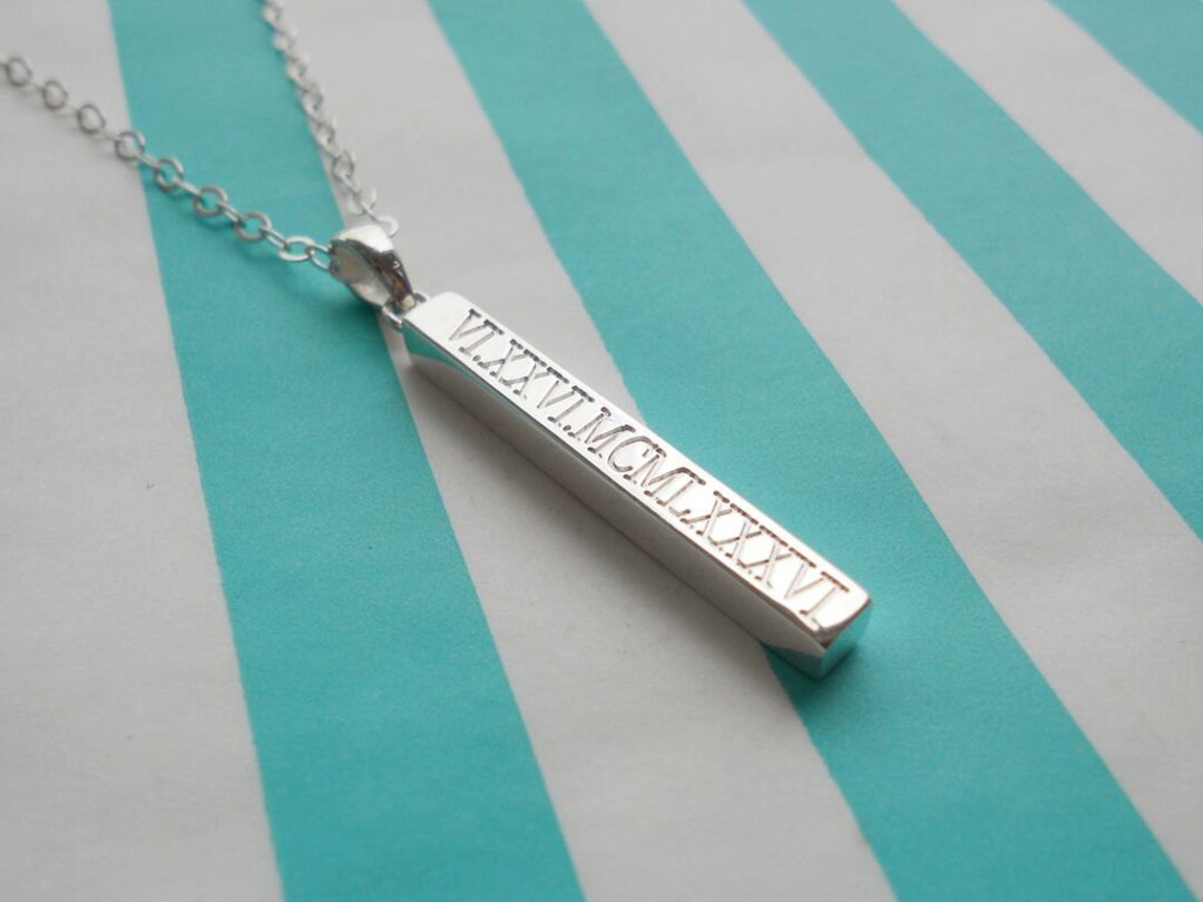 Roman Numerals Bar Necklace,vertical Date Bar Necklace,long Silver Bar ...
