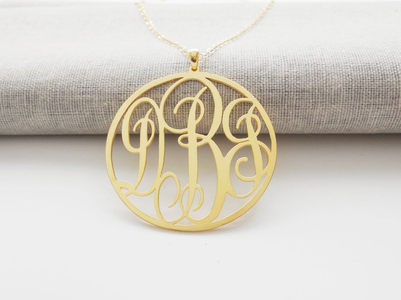 Round Monogram Necklace,gold Circle Monogram Necklace,three Letters ...