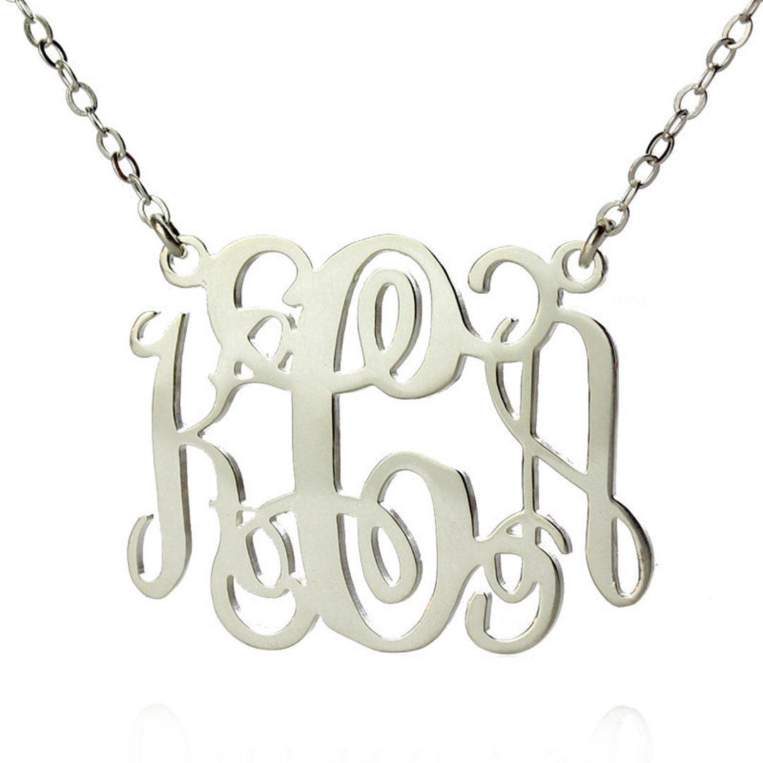 Small Silver Monogram Necklace 3 Initial 1 Inch Initial - Etsy