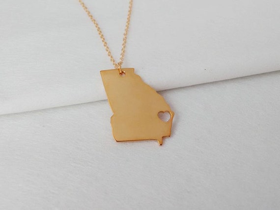 Personalized GA State Necklace Rose Gold State Shaped | Etsy