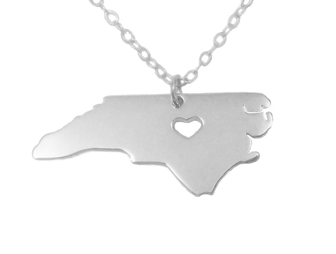 North Carolina State Necklace,nc State Shaped Necklace With A Heart ...