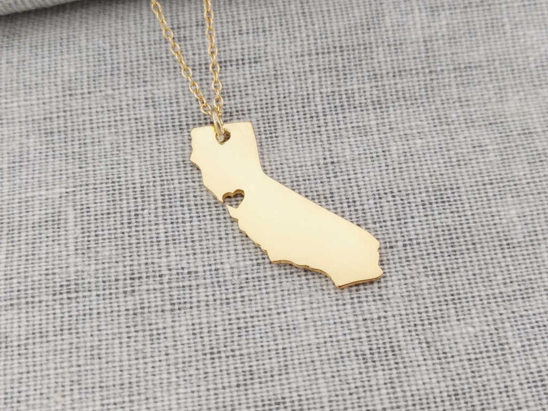 Gold California State Necklace With A Heart,ca State Shaped Necklace ...