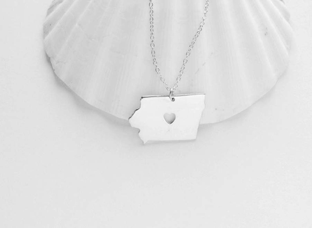 Silver Iowa State Necklace,iowa Charm Necklace,ia Shaped Necklace,iowa ...