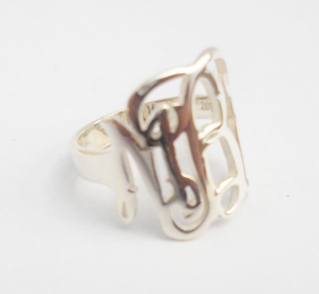 Silver Monogram Ring,silver Initial Ring,personalized Monogram Initial ...