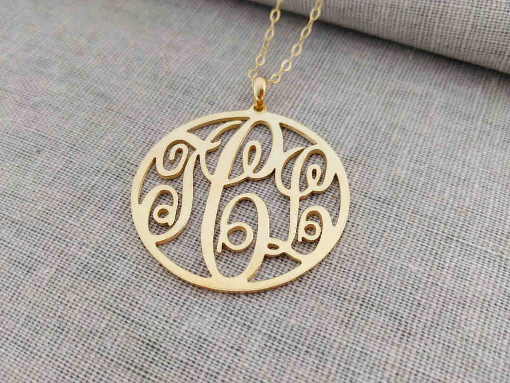 Round Monogram NecklaceGold Circle Monogram NecklaceThree | Etsy