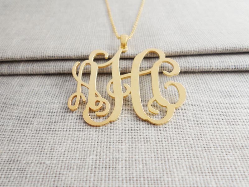 Monogram Script Necklace3 Initials Charm Necklace 1 | Etsy