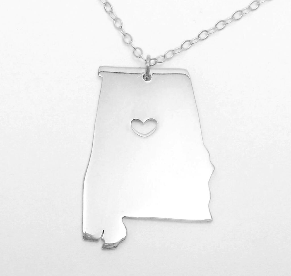 Rose Gold Alabama State Necklace With A Heartal State Charm - Etsy Hong ...