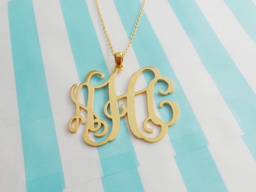 Custom Monogram Charm Necklace,3 Initials Pendant Necklace 1.75 Inch ...