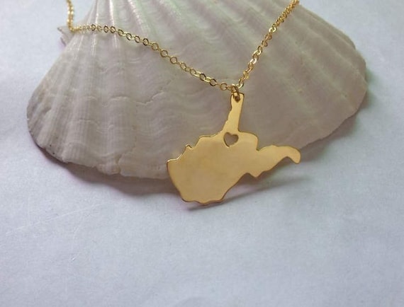 Gold West Virginia Necklace WV Map State Necklace state | Etsy