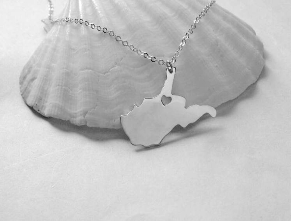 Silver West Virginia State Necklace,wv Map State Necklace ,state Shaped ...