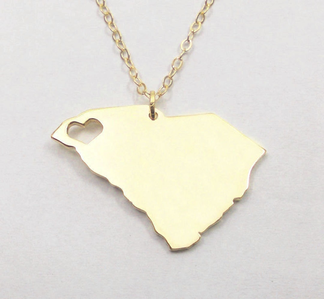 Gold South Carolina Necklace,sc State Necklace With A Heart,south ...