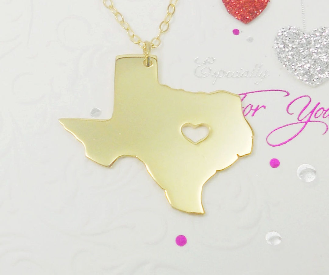 Gold Texas State Necklace, TX State Map Necklace ,state Shaped Necklace ...