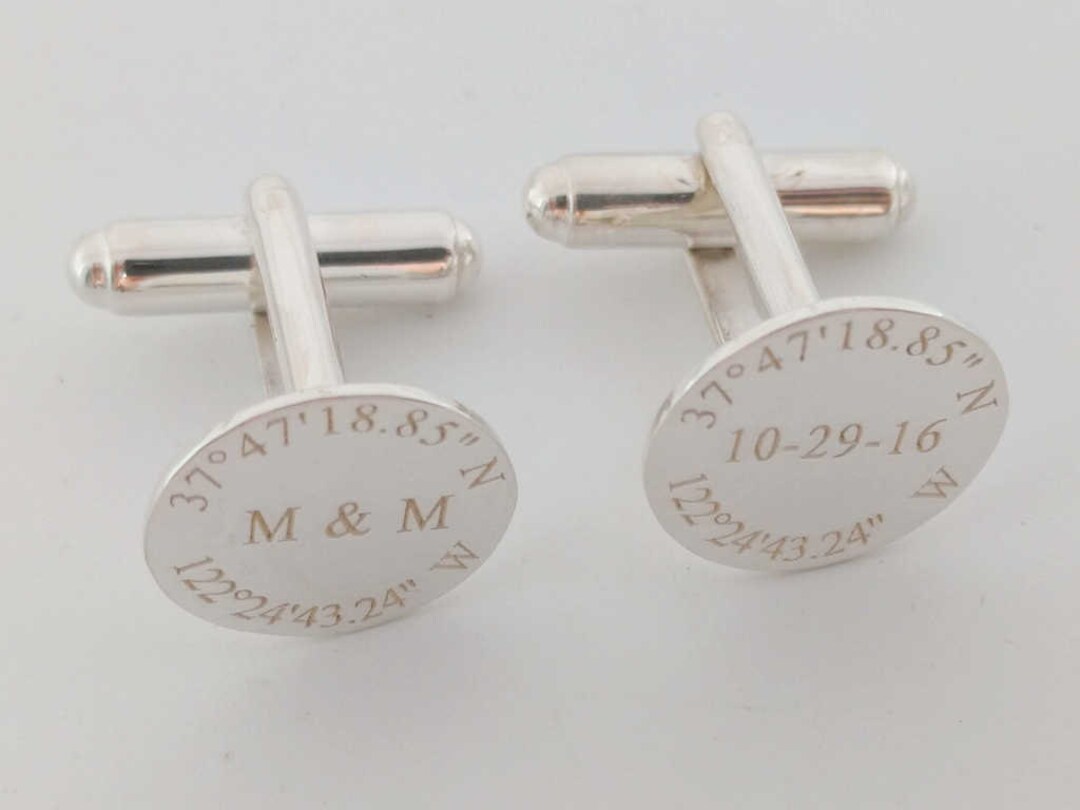 Silver Coordinates Cufflinks for Groom,silver Latitude Longitude ...