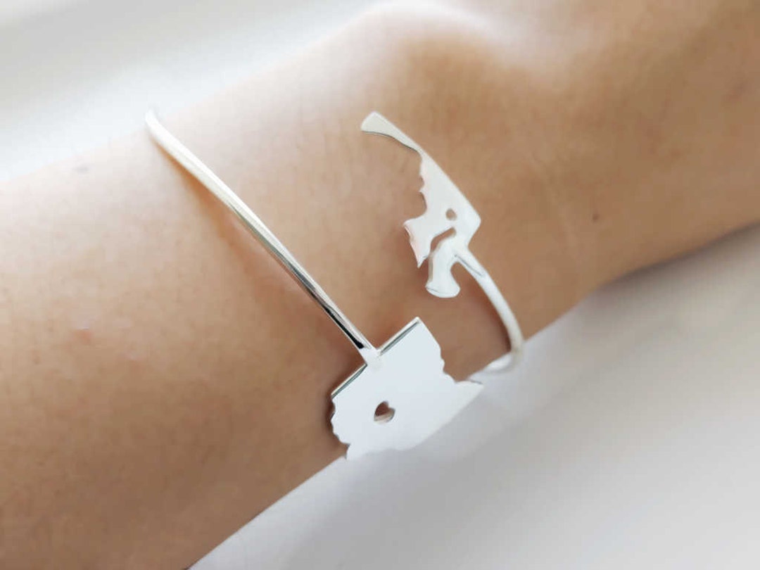 Silver Any State Bracelet,personalized Two State Bangle Bracelet,ohio ...