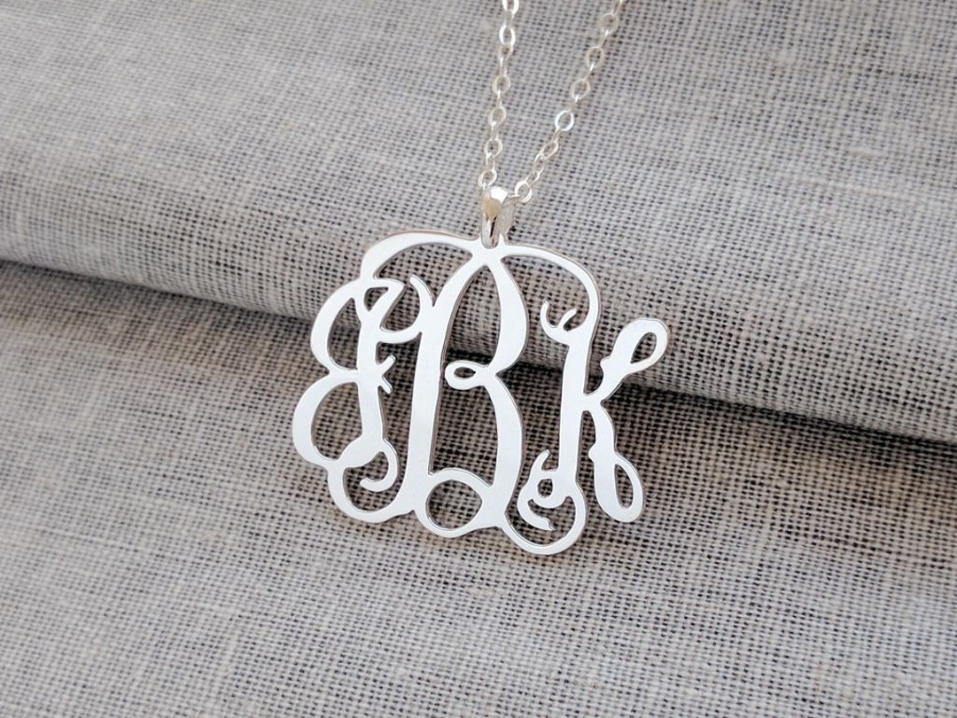 Personalized Monogram Necklace,silver Initials Necklace 1 1/2 Inch,3 ...