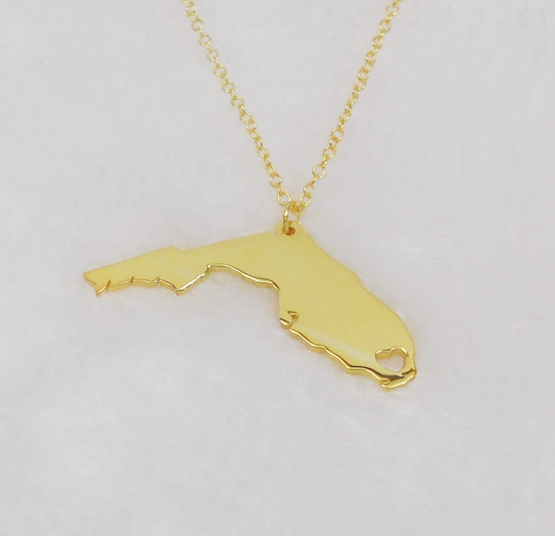Gold Florida State Necklace, FL State Charm Necklace ,state Shaped ...