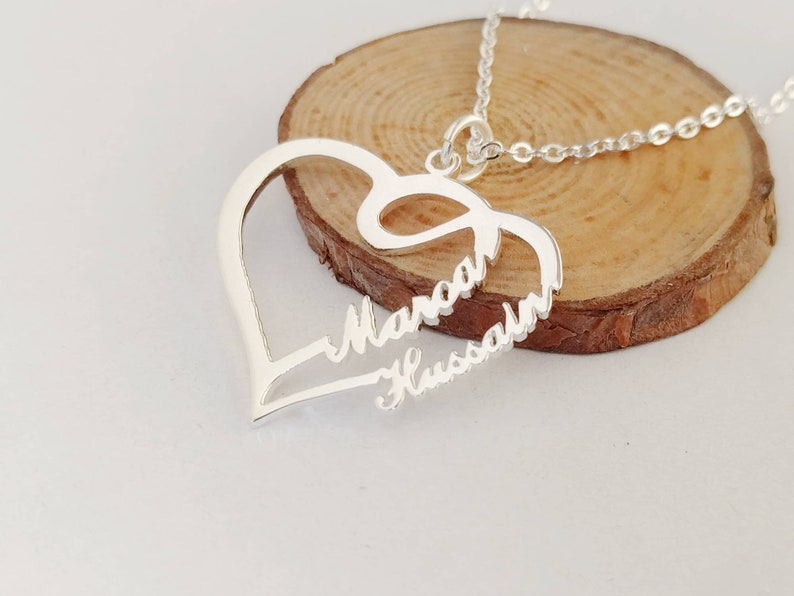 Custom Two Names Heart Necklace Personalized Overlapping - Etsy