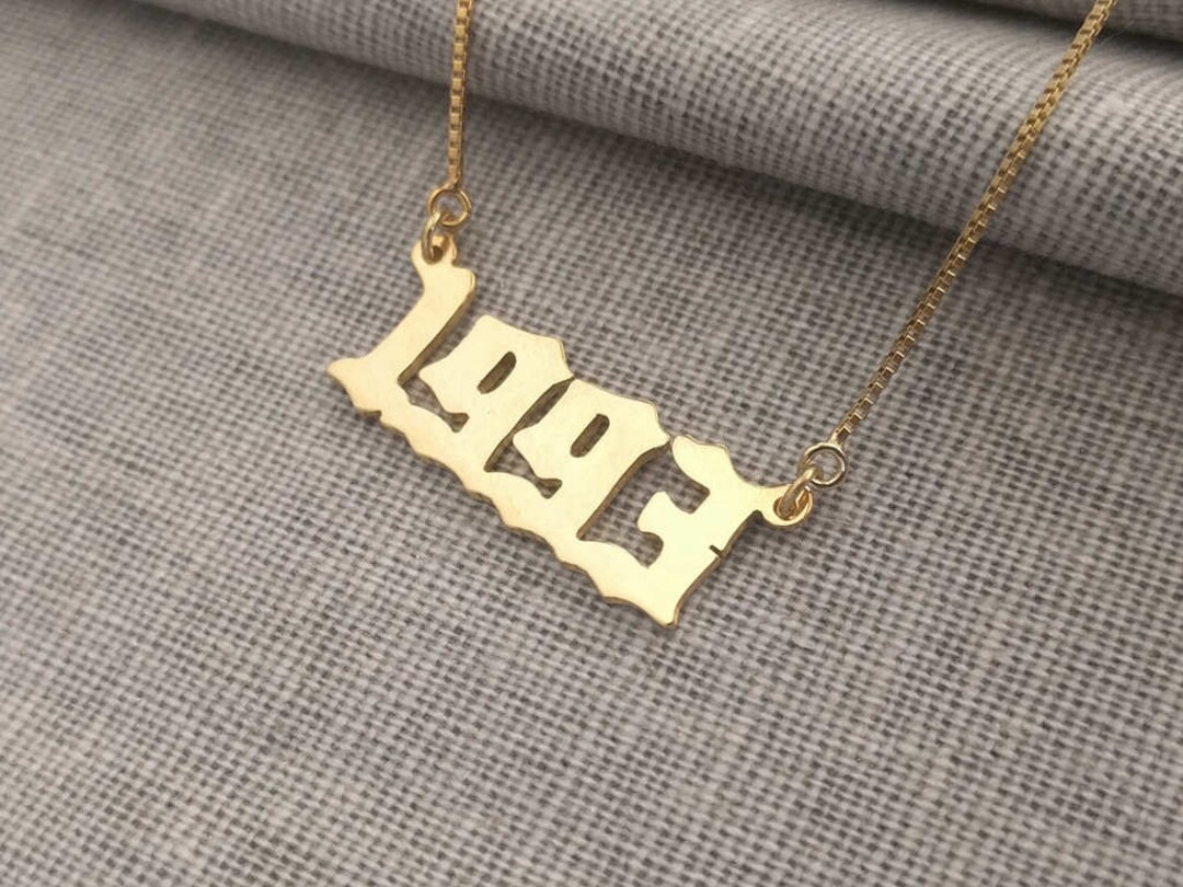Personalized Birth Year Necklace,year of Birth Necklace,old English ...