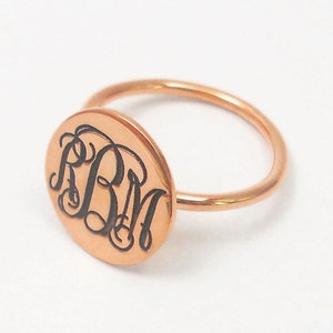 Gold Monogram Ring,gold Initial Ring, Monogram Disc Ring,engraved Name ...