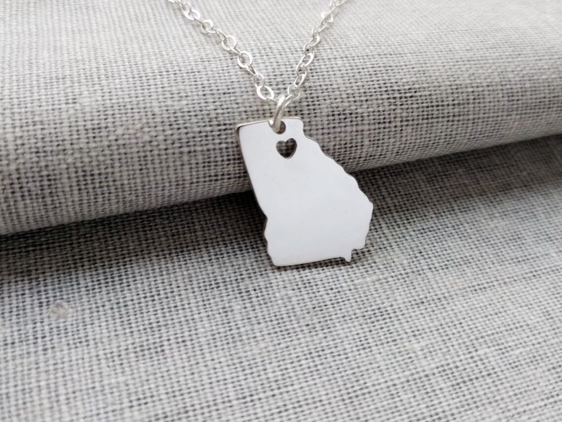 Personalized Silver Georgia State Necklace, GA State Shaped Necklace ...