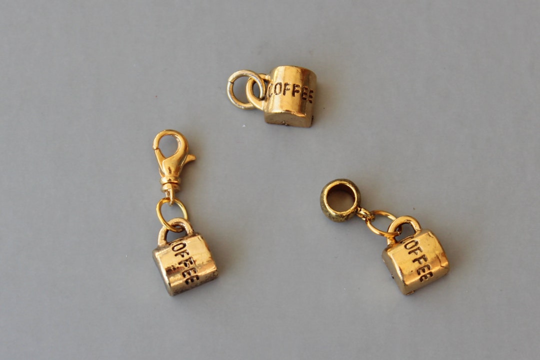 Gold Finish Coffee Charm,zipper Pull,charm Dangle,euro Bead Converter ...