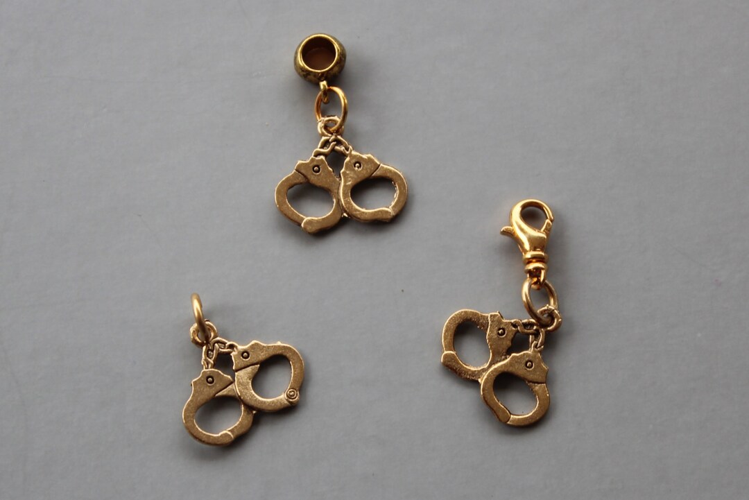 Gold Finish Handcuffs Charm,zipper Pull,charm Dangle,euro Bead ...