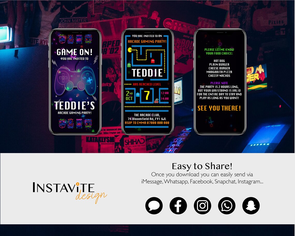 Arcade Gaming Birthday Video Invitation, Arcade Birthday Invite, Arcade ...