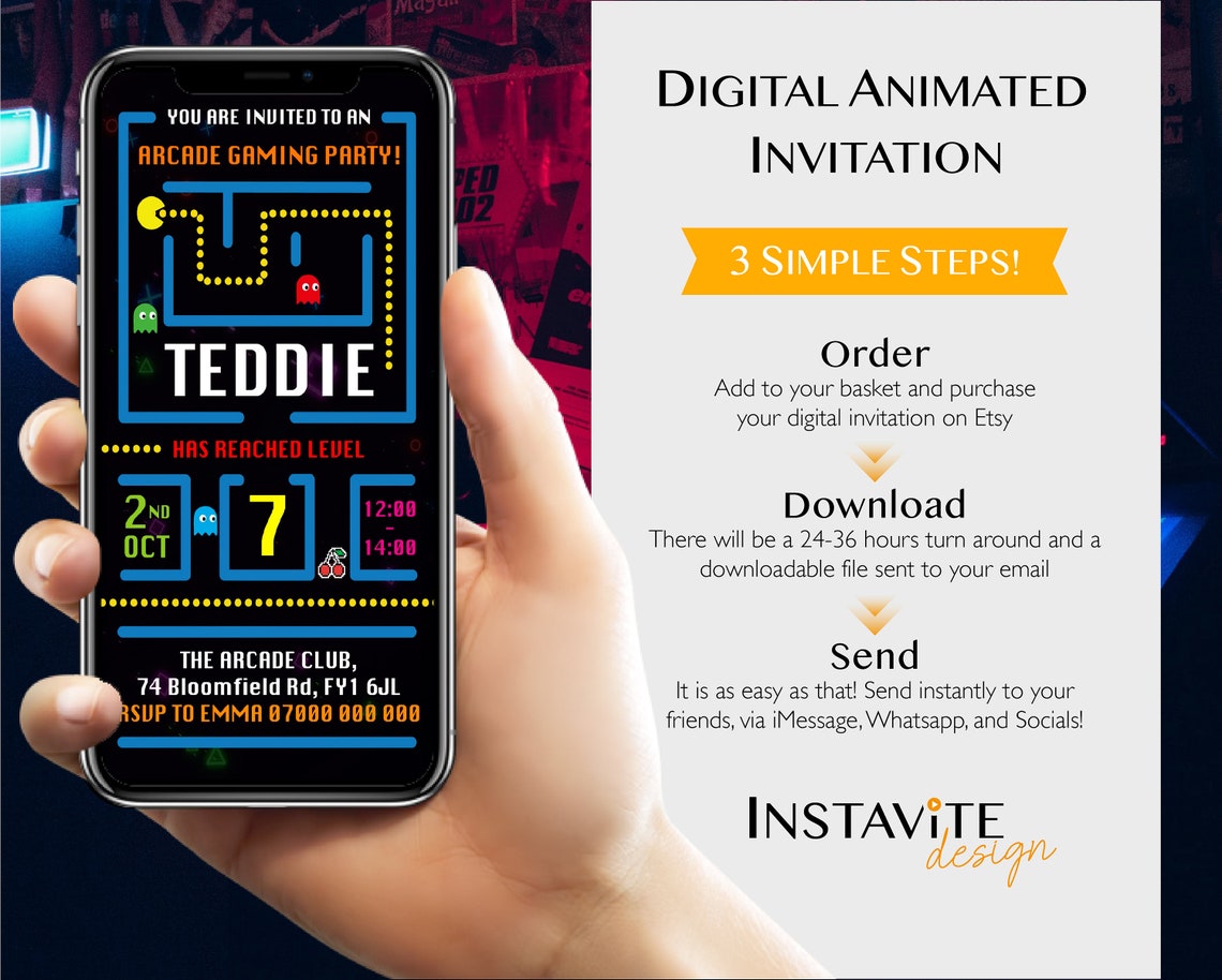 Arcade Gaming Birthday Video Invitation, Arcade Birthday Invite, Arcade ...