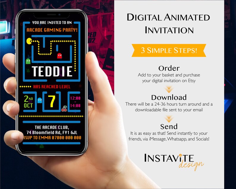 Arcade Gaming Birthday Video Invitation, Arcade Birthday Invite, Arcade ...