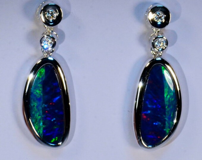 Australia Unique Opals SOLID 18k White Gold & Diamond Dangle - Etsy