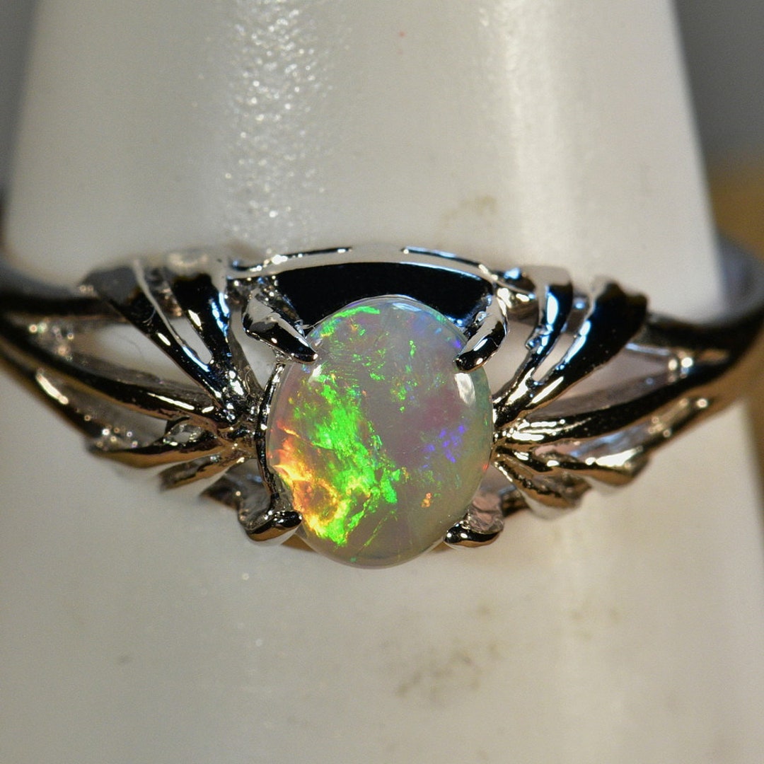 Ladies Solid 18k White Gold Solid Lightning Ridge Opal Ring (16895) - Etsy