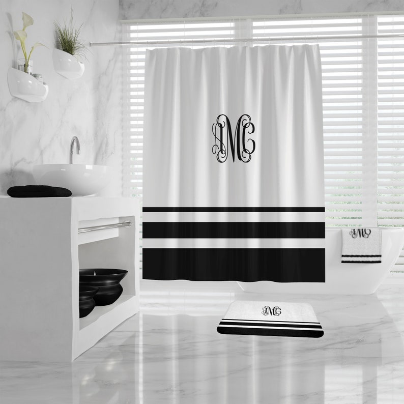 Monogram Shower Curtain Custom Colors Stripes Shower Curtain Etsy