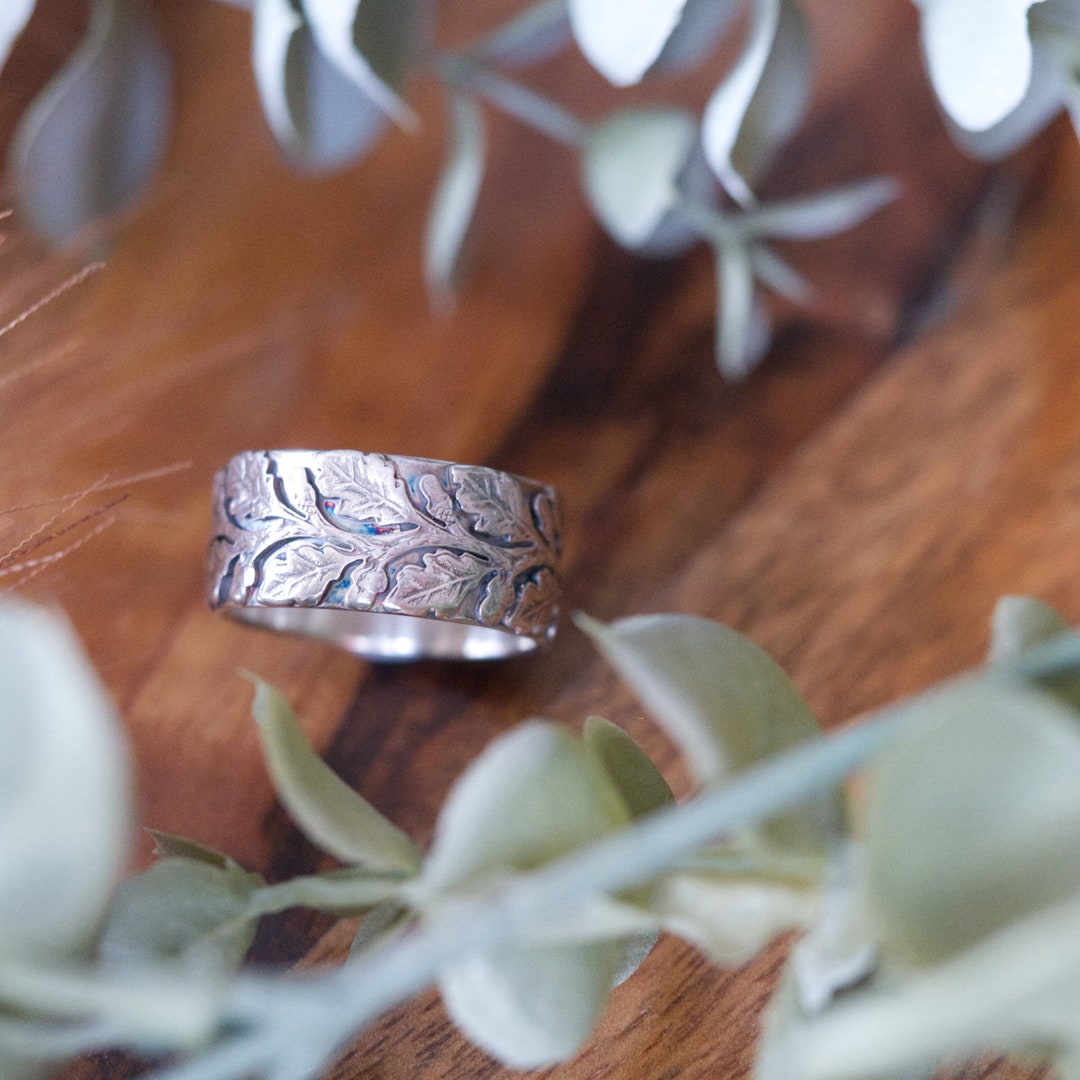 Sterling Silver Oak Leaf Ring, Oak & Acorn Sterling Silver Ring, Chunky Oak Leaf Sterling Silver ...